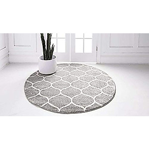 Unique Loom Trellis Frieze Collection Area Rug - Rounded (7' Round, Light Gray/ Ivory)