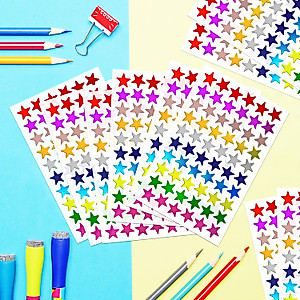 Yidelly 1200 Pack Foil Metallic Star Stickers, 10 Sparkling Colors Self-Adhesive Sticker for Kids Reward, 0.6" Diameter