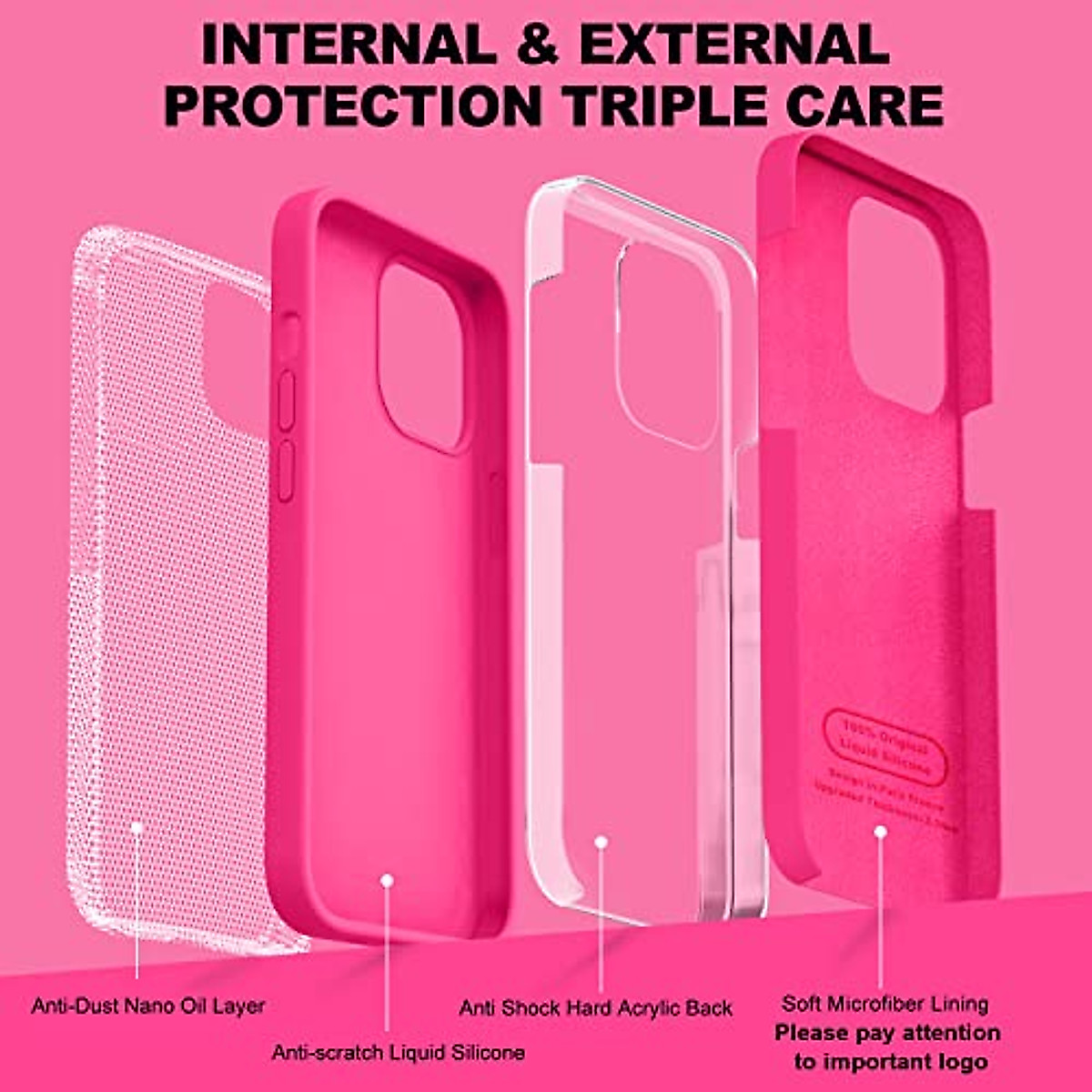 LOVE 3000 Designed for iPhone 13 Pro Max Case, Silicone-Shockproof-Protective Phone Case for iPhone 13 Pro Max 6.7 inch, Hot Pink