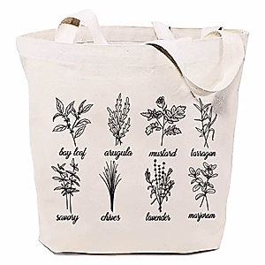 SAUIVD Herbs Canvas Tote Bag Garden Farmhouse Leaves Cotton Beach Tote Gift Bag for Women Mom Teacher
