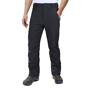 Outdoor Ventures Men's Lite Waterproof Windproof Fleece Lined Warm Hiking Ski Snow Pants Expandable-Waist Black