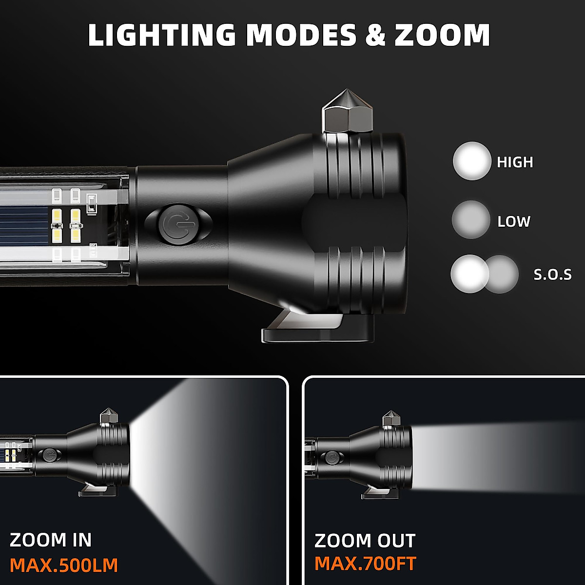 Otdair Solar/Rechargeable LED Flashlight, Multi Function Ultra Bright Flashlight, Emergency Strobe Light, USB-C Rechargeable, 5 Modes for Outdoor, Camping, Hiking