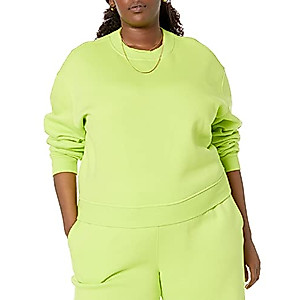 Amazon Essentials Women's Crop Drop Shoulder Sweatshirt (Available in Plus Size), Lime Green, Medium