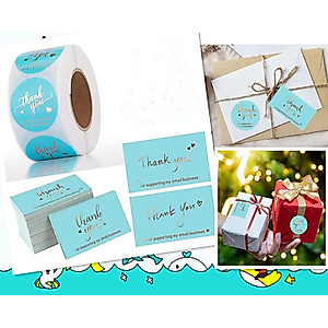 600 Pcs Thank You Stickers and Cards Set, 1.5 Inch Waterproof Thank You Stickers Small Business Supplies for Packaging Envelopes,DIY Decoration,Variety Business, Gift Bags,Retail Shop