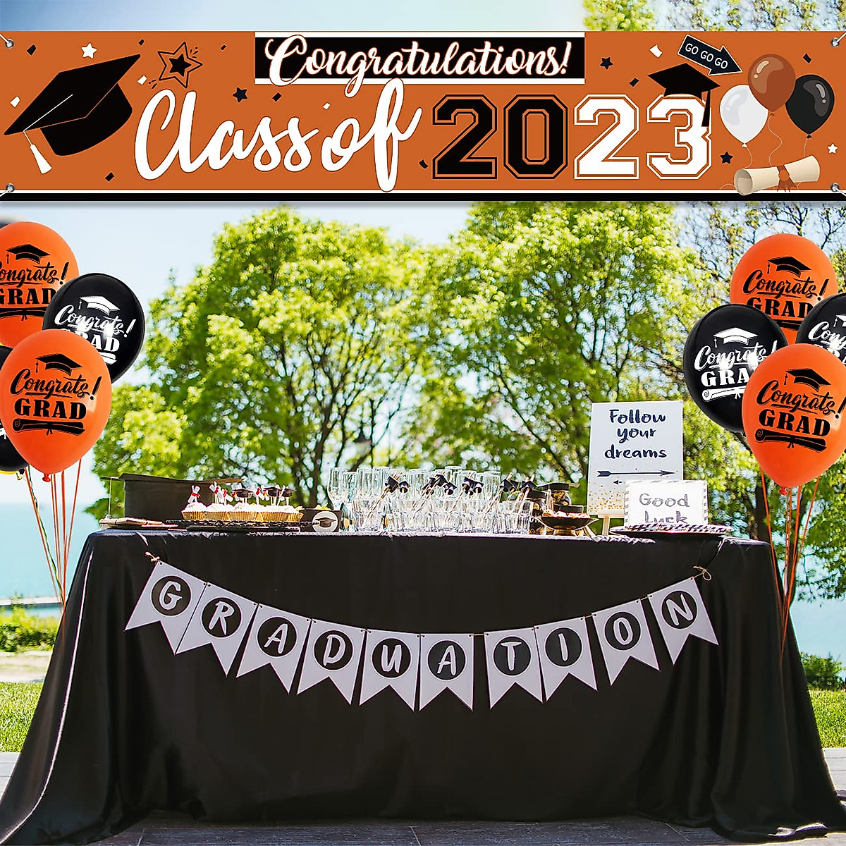 Class of 2023 Graduation Decorations Orange Congratulations Banner and 8pcs Congrats Grad Balloons Graduation Yard Sign College Graduation Party 2023 Orange Graduation Decorations