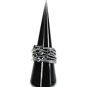 Silvershake 3 Stone Natural African Amethyst 925 Sterling Silver Stack Stackable Ribbon Ring Size 8