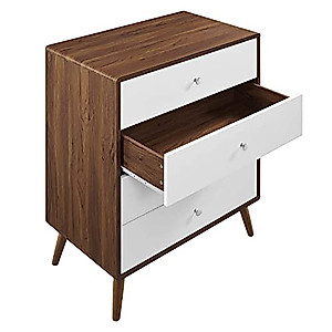Modway Transmit Mid-Century Modern Wood Walnut White, 4-Drawer Chest