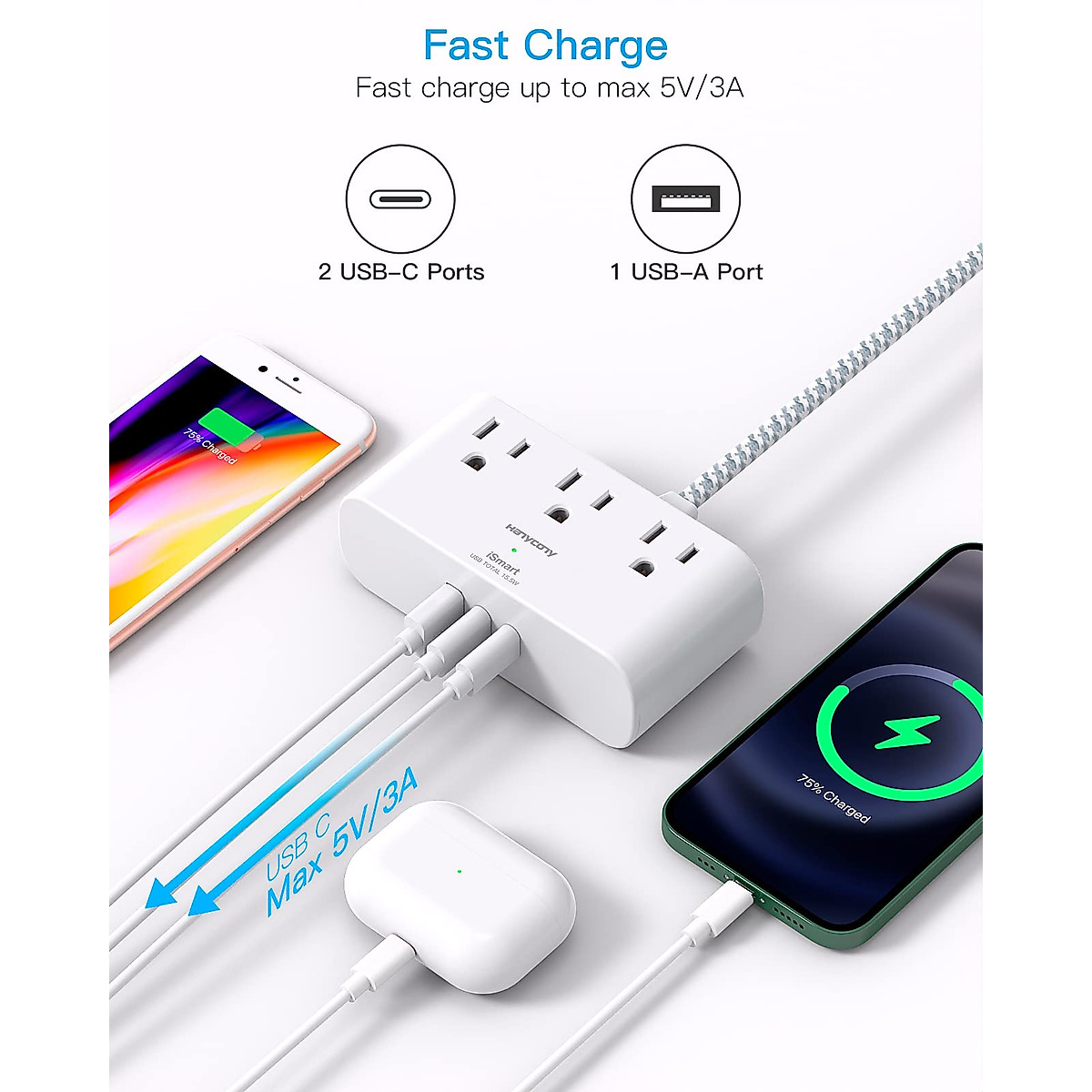 10Ft Surge Protector Power Strip and 6Ft Ultra Thin Flat Plug Power Strip