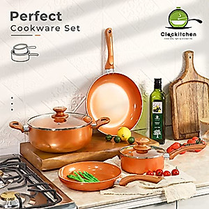 6-piece Non-stick Cookware Set Pots and Pans Set for Cooking - Ceramic Coating Saucepan, Stock Pot with Lid, Frying Pan, Copper