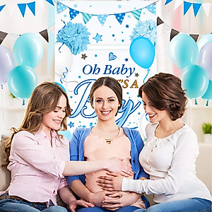 Baby Shower Decorations, Welcome It is a Boy Sign Banner Door Cover Blue Photo Backdrop for Baby Shower Party Supplies, 70.87 x 35.43 inch