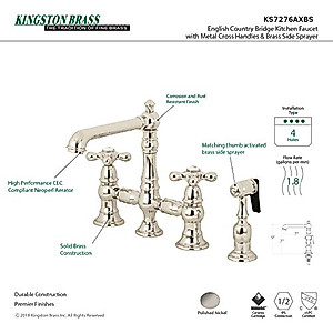 Kingston Brass KS7276AXBS English Country Bridge Kitchen Faucet, Polished Nickel, 8.31 x 8 x 6.88