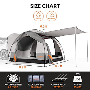 WASAGUN SUV Tent PU 2000mm Waterproof Rain Fly Car Tent for Camping Outdoor Travel Up to 6-8 Person Spacious Room 8.2 ft * 8.2 ft x 6.5 ft, Dusky