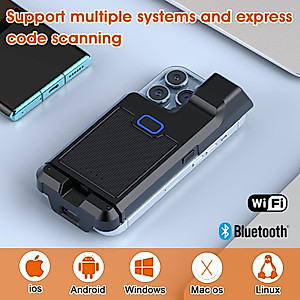 Alacrity QR Code Scanner Bluetooth Android Barcode Scanner, Wireless Adjustable Back Clip Phone Bar Code Scanner with 3000mAh Rechargeable Battery ompatible with Android, iOS, iPad,iPhone