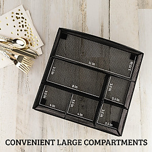 ELTOW Silverware Holder and Paper Plater Organizer for Countertop, 6 Compartment Utensil Caddy for Parties, Home, Office or RV Lifestyle (Black)