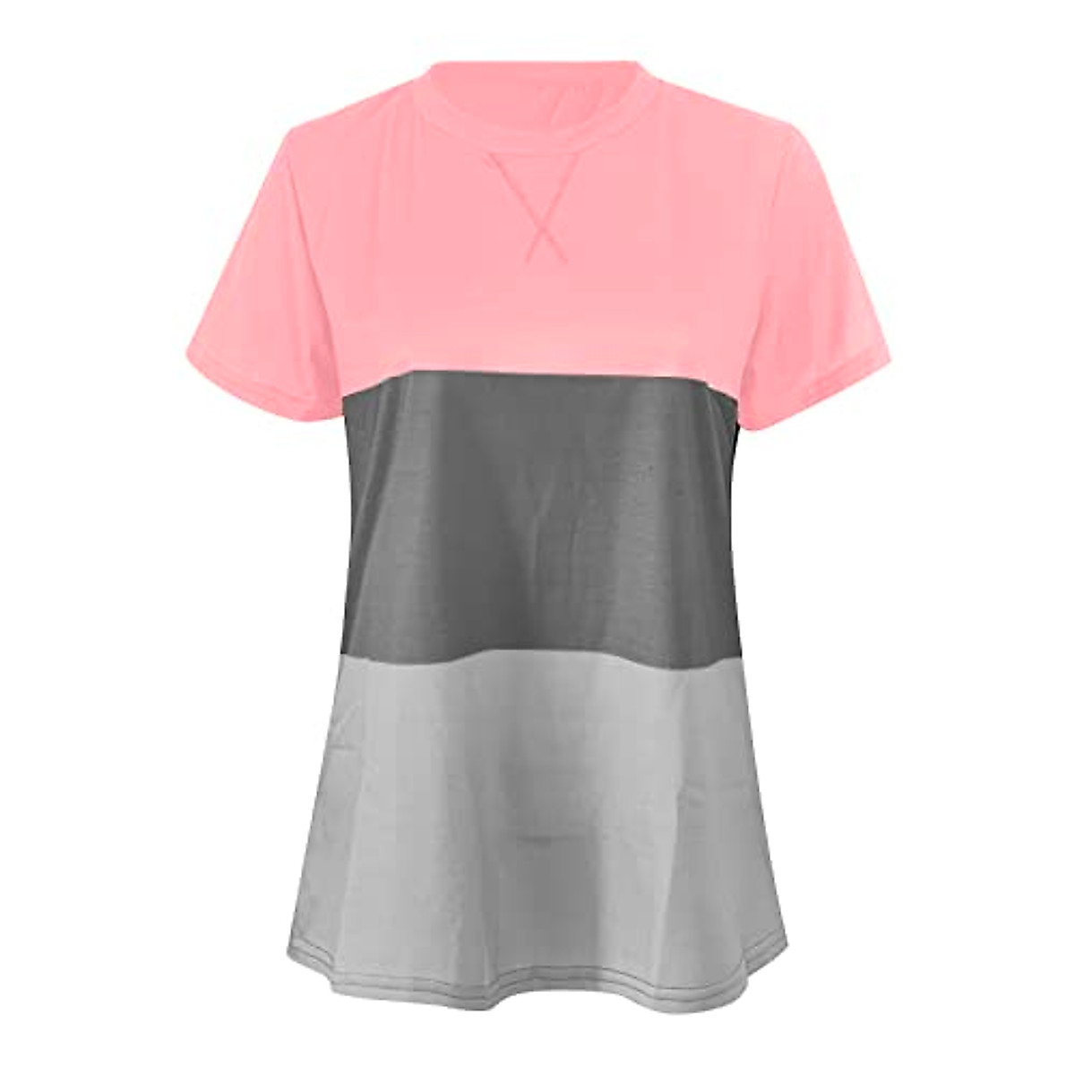 2023 Spring Summer New Matching Short Sleeve Top Shirt Women Loose Versatile Top Color Matching Pink