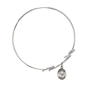 8 inch Round Double Loop Bangle Bracelet w/St. Gianna Beretta Molla in Sterling Silver