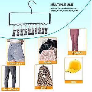 GallFould Legging Organizer for Closet Storage: Set of 2 Legging Hanger with 20 Clips Holds up to 20 Yoga Pants - Collapsible Heavy-Duty Hat Racks - 360° Rotation Space Saving Legging Hooks