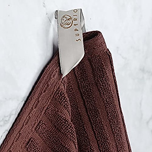 SUPERIOR Cotton 4-Piece Solid and Ribbed Hand Towel Set, Hand Towels- 16" x 28", Java