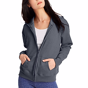 Hanes Women's EcoSmart Full-Zip Hoodie Sweatshirt, Slate Heather, Large