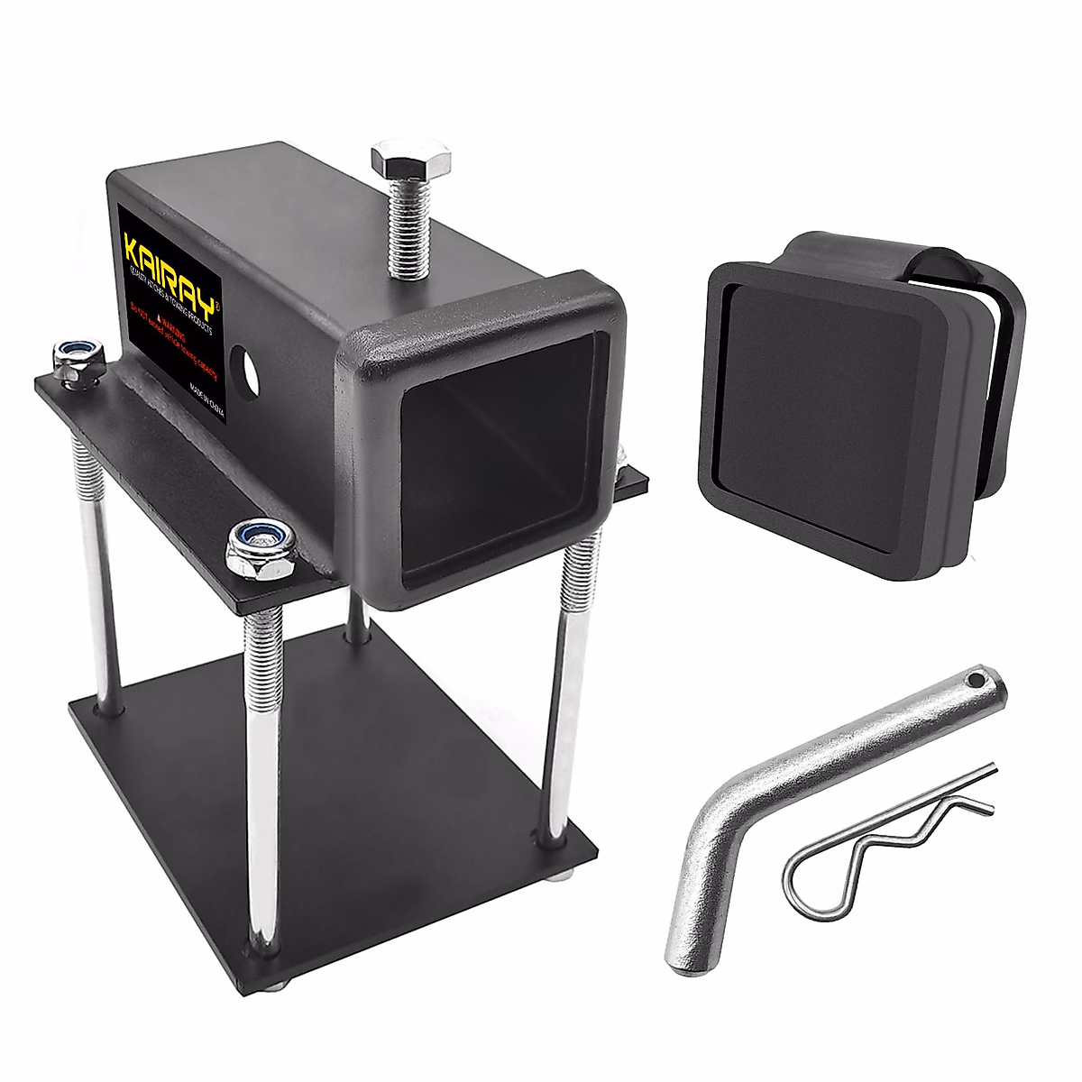 KAIRAY Bolt-on RV Bumper Hitch Receiver Adapter for 4-4.5'' Beams，2'' Receiver with Hith Pin & Hitch Cover, Trailer Rear Bumper for Camper Bike Racks Cargo Carriers