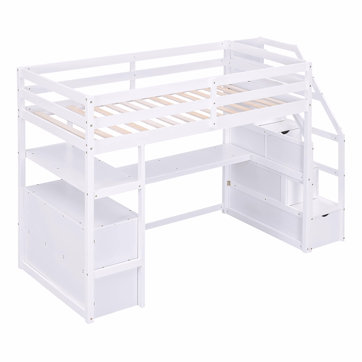 Harper & Bright Designs Twin Size Loft Bed with Desk and Storage Stairs, Wood Loft Bed Twin with Shelves & Storage Drawers,Twin Loft Bed with Desk Underneath for Kids Teens Boys Girls (Twin, White)