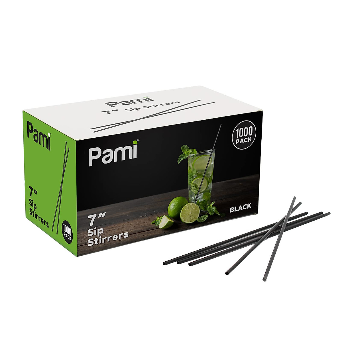 PAMI Disposable Coffee Sip Stirrers/Straws [Value Pack of 1000 Pcs] - 7” Black Plastic Cocktail Stirrers For Drinks- Beverage Stirrers For Hot & Cold Drinks- Swizzle Stirring Sticks For Coffee Bar