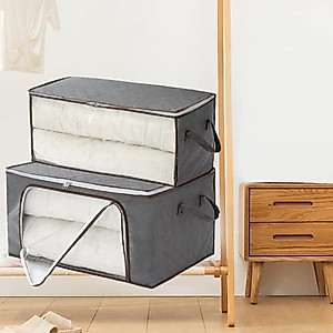 Clothes Storage Bags - Large Capacity Blanket Coats, T-shirts and Comforter Storage Bags, 3 pack Organizer Foldable Storage Cubes and Closet Clothes Storage Bins, with Reinforced Handles and Clear Window