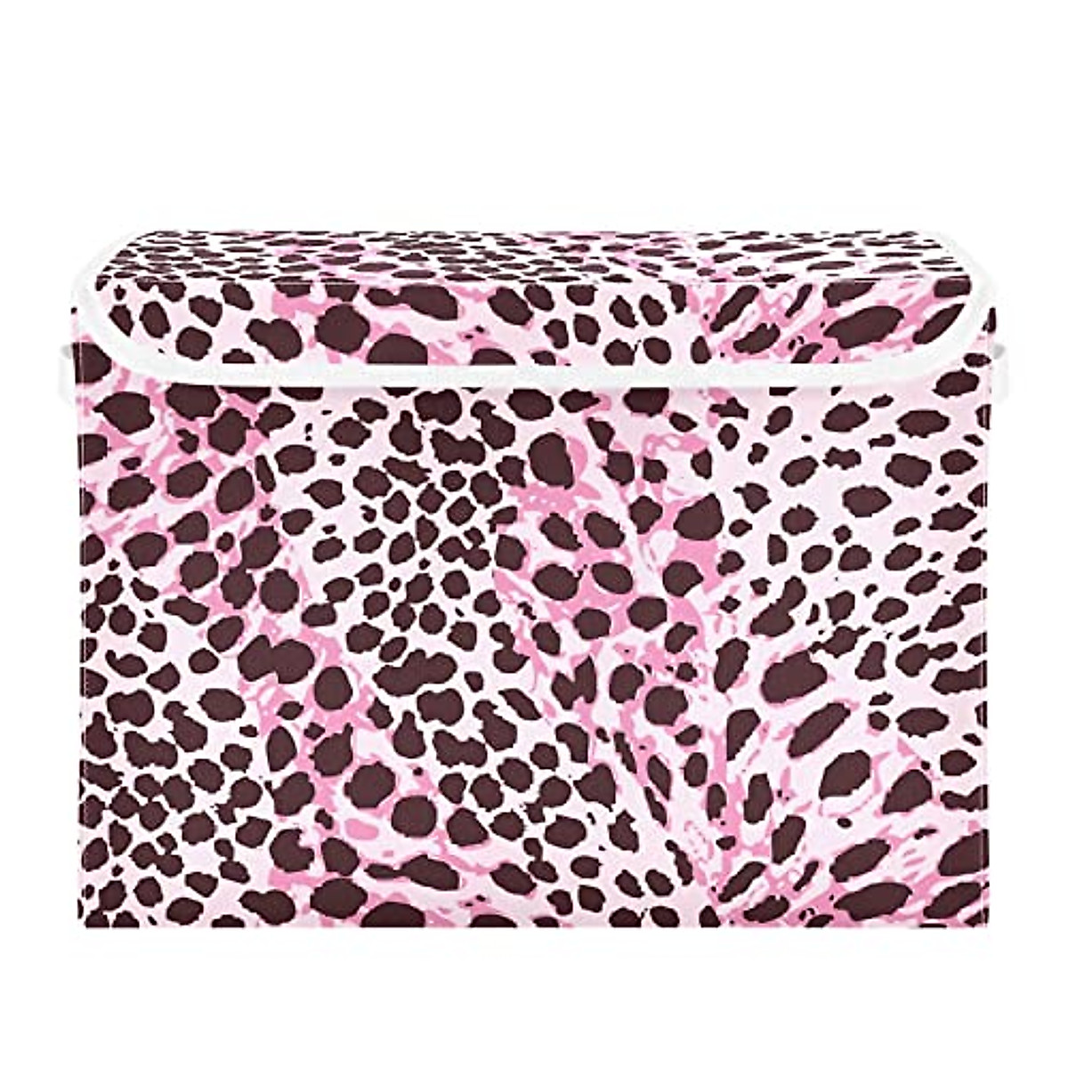 Kigai Pink Sexy Cute Leopard Storage Bin, Storage Baskets with Lids Large Organizer Collapsible Storage Bins Cube for Bedroom, Shelves, Closet, Home, Office 16.5 X 12.6 X 11.8 Inch