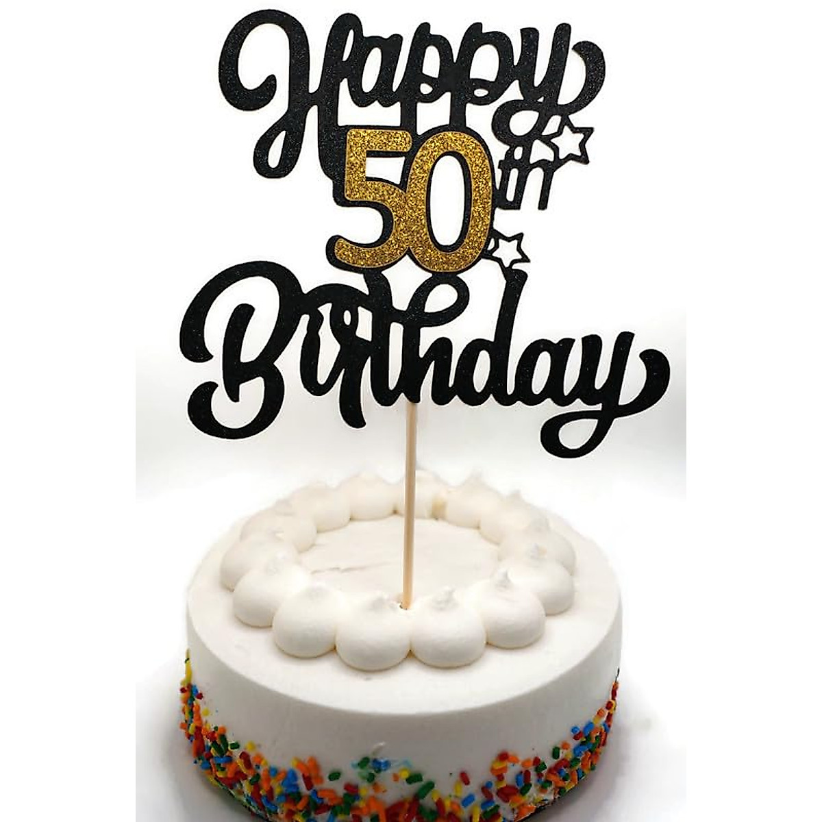 Happy 50th Birthday Black Golden Cake Topper | Birthday Party Decoration | Cake Decoration, Event Party Supplies | Black and Gold Theme | The Occasions