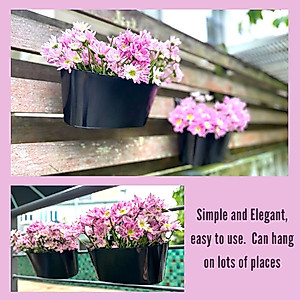 LaLaGreen Railings Outdoor - 2 Pack, 9.8 Inch Black Hanging Flower Pots, Fence Railings Bucket Countryside Modern Plant Holder with Detachable Hook Outdoor Wall Balcony Garden Patio Deck Porch Décor