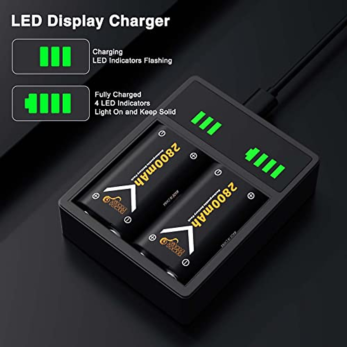 2 X 2800mAh Rechargeable Controller Battery Pack for Xbox One/Xbox Series X/Xbox Series S with Fast Charger Station for Xbox One/Xbox Series S/X/Xbox One S/Xbox One X/Xbox One Elite