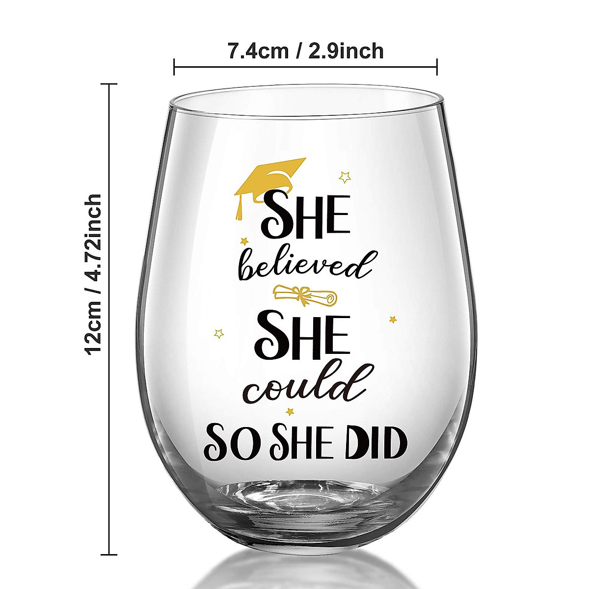 She Believed She Could So She Did Stemless Wine Glass, Congratulation Wine Glass for Girl Women Friend Sister for Graduation University Nursing Grad Celebration High School College Party Decor, 17 oz