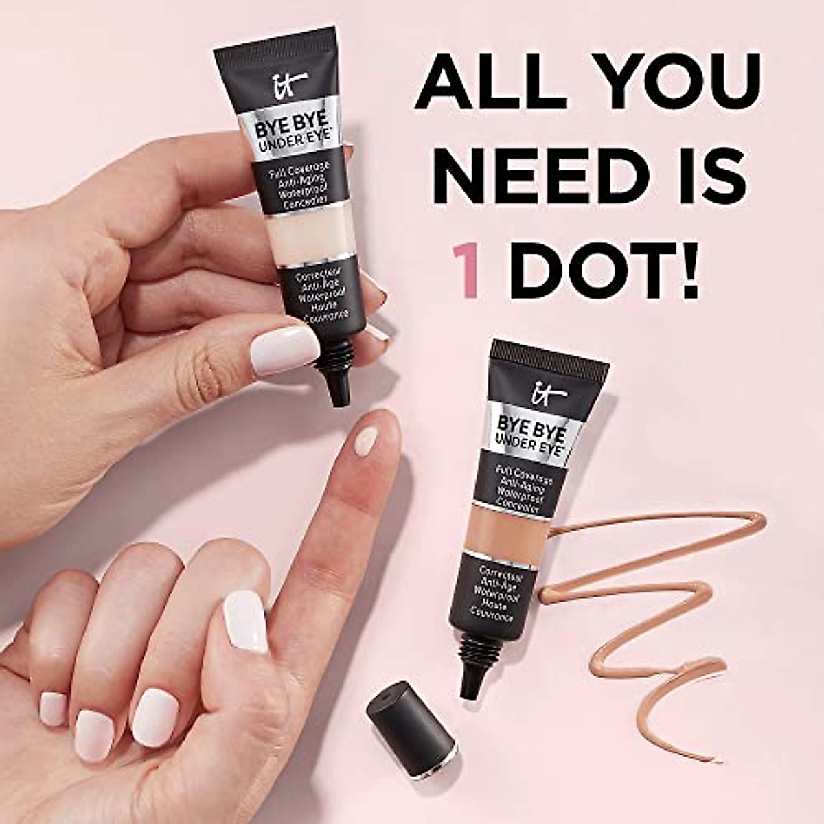 IT Cosmetics Bye Bye Under Eye Full Coverage Concealer - for Dark Circles, Fine Lines, Redness & Discoloration - Waterproof - Anti-Aging - Natural Finish – 25.0 Medium Natural (N), 0.4 fl oz