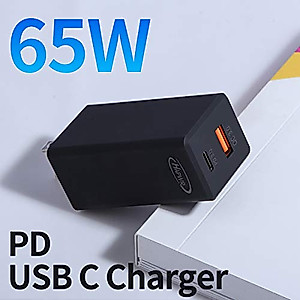 USB C Charger [GaN Tech] 65W Dual Port PD Wall Charger with 5ft USB C Cable for MacBook, USB C Laptops, iPad Pro, iPhone12, Galaxy, Pixel and More (Black)