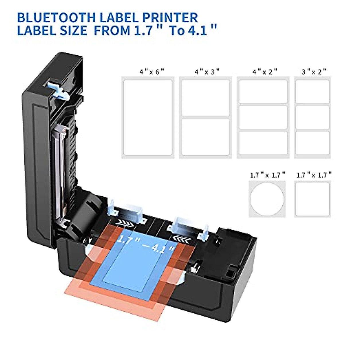 Bluetooth Thermal Label Printer 4x6 - High Speed Shipping Label Printer, Wireless Label Maker Support Windows & Android & iOS, USB for MAC, Suitable for Amazon, Ebay, Etsy, Shopify, USPS Barcode