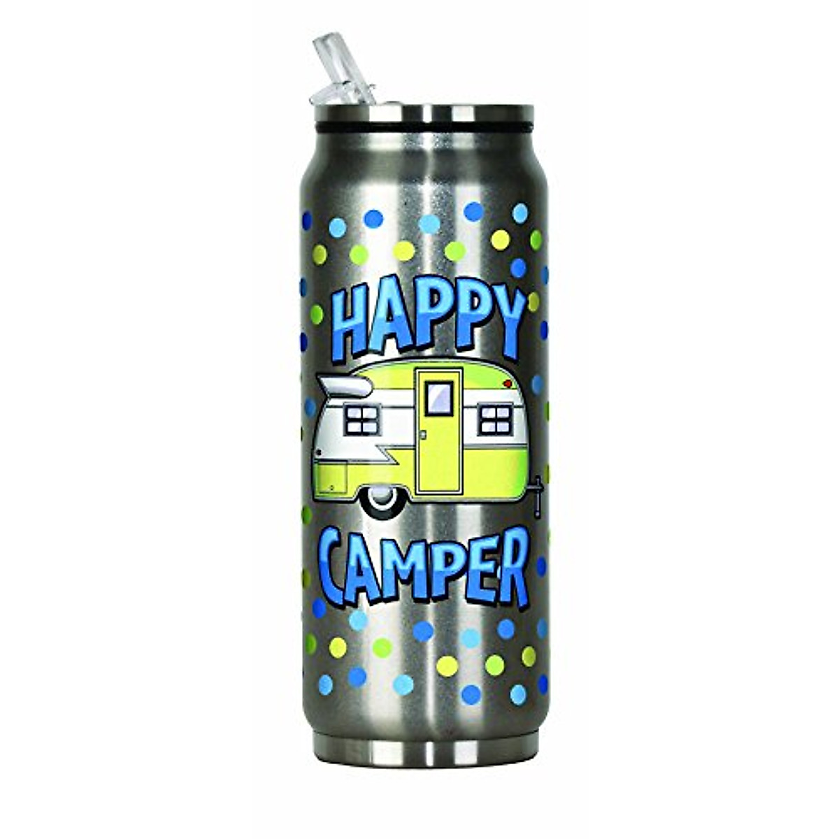 Spoontiques Happy Camper Stainless Steel Can, Silver