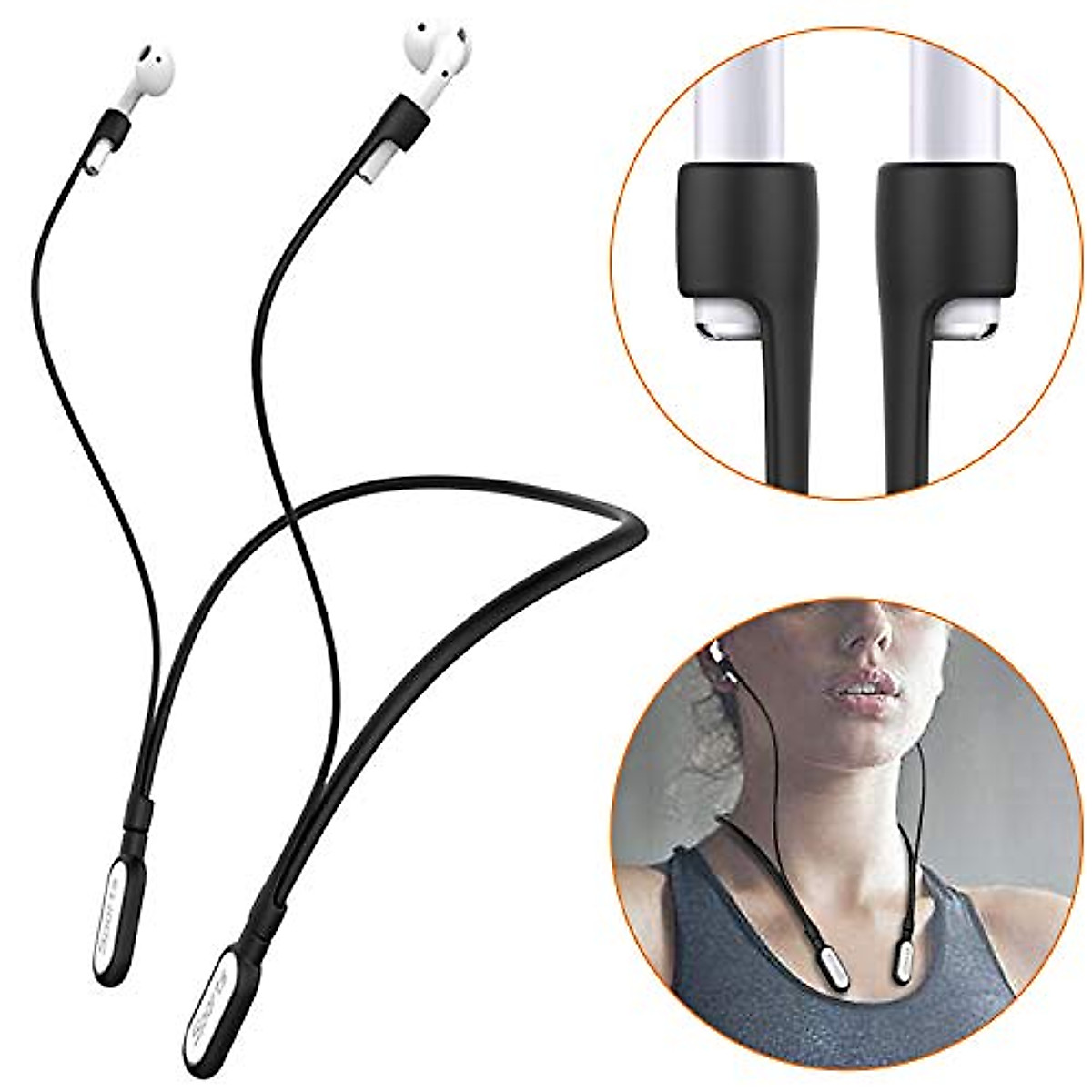 HALLEAST Compatible Earbuds Strap Silicone Band Wire Cable Connector Earphone Sports Neckband Replacement for Airpods Pro2/ Pro/3/2/1 (Black/White)