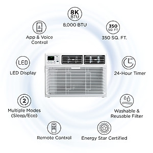 TCL 8W9ER1-A Smart App & Voice Control Window Air Conditioner, 8,000 BTU, White