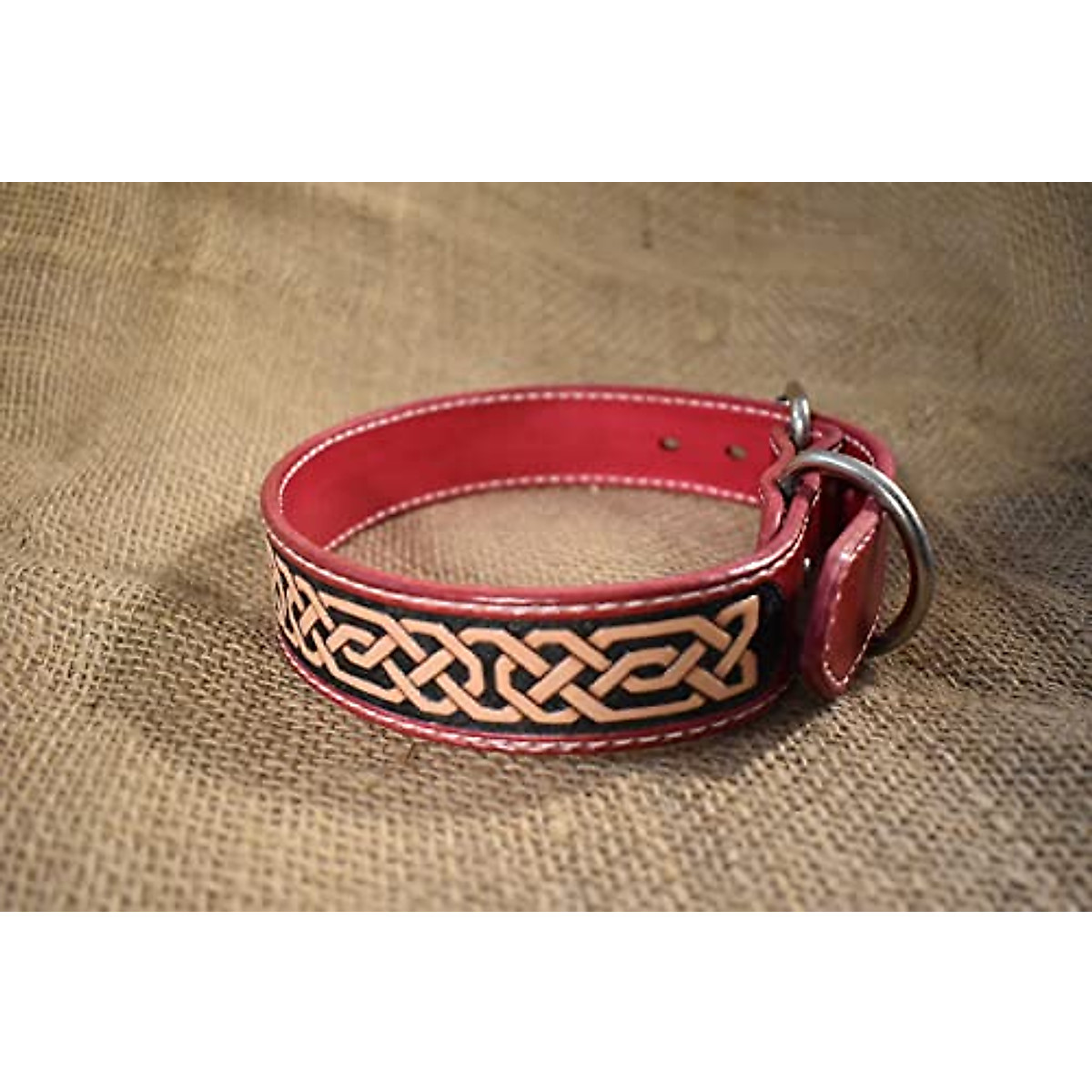 Dog Large Celtic Collar, Dog Lover Handstitched Collar, Padded Leather Dog Collar, Dog Collar Handmade Leather