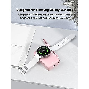 LVFAN for Samsung Galaxy Watch Charger 4000mAh, Fast Charging Portable Wireless Magnetic Charger for Samsung Galaxy Watch 6 Classic 5 Pro 4 3, Active 2/1, Gear S4/3, Travel Phone Emergency Power-Pink
