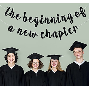 The Beginning of a New Chapter Banner, Farewell Party Decorations, 2024 Graduation Banner, Engagement Baby Shower New Home Job Change Party Decorations Black Glitter