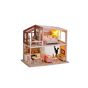 Flever Wooden DIY Dollhouse Kit, 1:32 Scale Miniature with Furniture, Dust Proof Cover, Creative Craft Gift with The Nordic Apartmen for Lovers and Friends (Warm The Heart of Life)