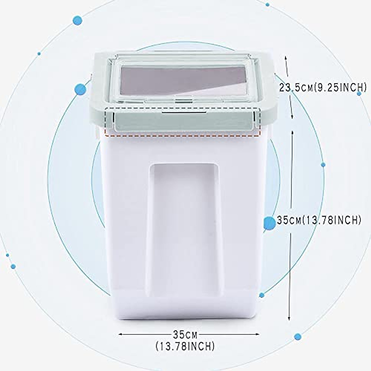 YXQ Dog Food Storage Container Airtight Box Cyan,10kg Bulk Dry Food Grain Storage Barrels Sealed Bucket,Pets Food Bin with Seal Locking Lid, Wheels,Measuring Cup,1pcs Scoops(Random Color)