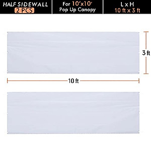 Ontheway Two Half Walls for 10'x10', Two Half Sidewalls for Pop Up Tent Gazebo Shelter, 2 Half Walls Only (White B)