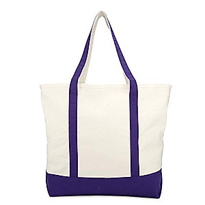 DALIX 22" Extra Large Cotton Canvas Zippered Shopping Tote Bag in Purple