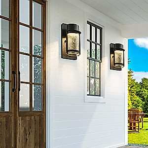 UP TO NEW Outdoor LED Wall Light Fixture, 3000K Porch Light Wall Sconce with Seeded Glass, Matte Black Wall Lantern Exterior Lighting for House Backyard Patio