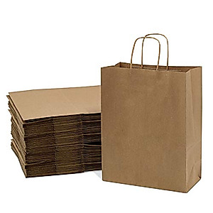 Brown Gift Bags with Handles - 10x5x13 Inch 100 Pack Medium Kraft Paper Shopping Bags, Craft Totes in Bulk for Boutiques, Small Business, Retail Stores, Birthdays, Party Favors, Jewelry, Merchandise