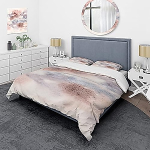 DESIGN ART Designart 'Pastel Abstract with Blue Pink Gray & Red Spots' Modern Duvet Cover Comforter Set King Cover + Comforter + 2 King Shams 4 Piece