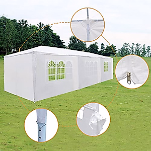 Garden Tent Lager Outdoor Event Shelter Party Gazebo 10x30ft with 8 Sidewalls Heavy Duty Waterproof Beach Outdoor Festival Wedding Marquee Awning Marquee White