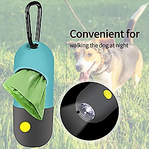 2 Pack Dog Poop Bag Dispenser with Built-in LED Flashlight, Pet Waste Bag Holder for Leash with Carabiner Clip for Lead Leash, 2 Rolls Leak-proof Doggy Waste Bags for Dog Walking, Blue